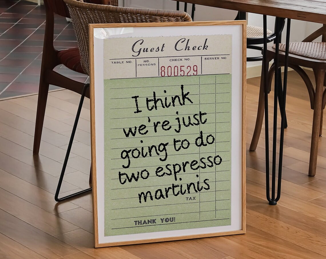 Vintage Espresso Martini Guest Check Print, Trendy Kitchen Decor, Bar ...