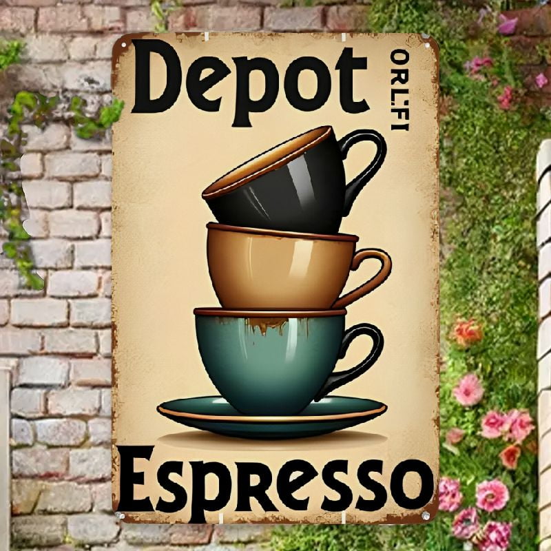 Vintage Espresso Metal Wall Art Sign - 8x12 Inch Rustic Coffee-Themed ...