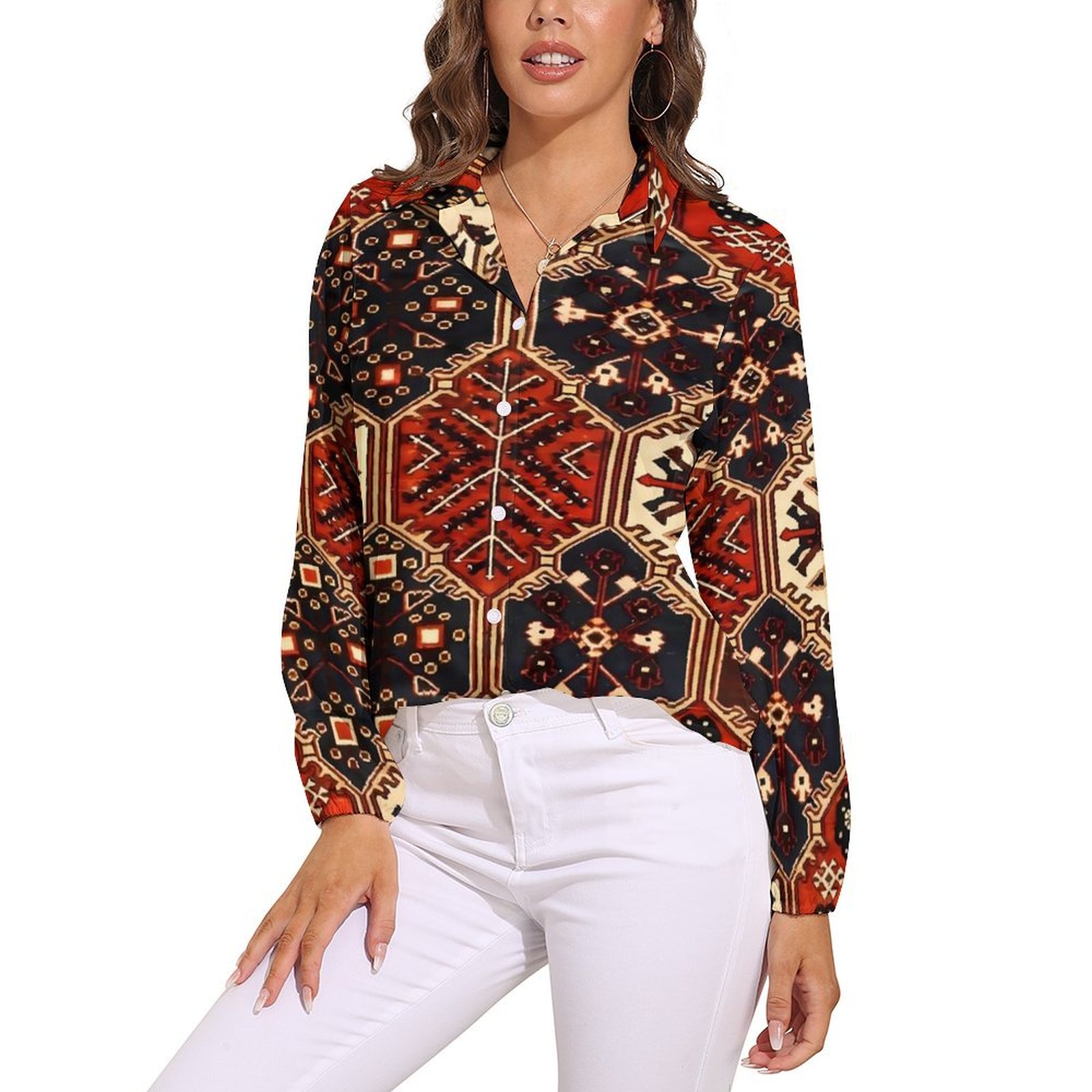 Vintage Ethnic Blouse Black And White Retro Custom Blouses Woman Long ...