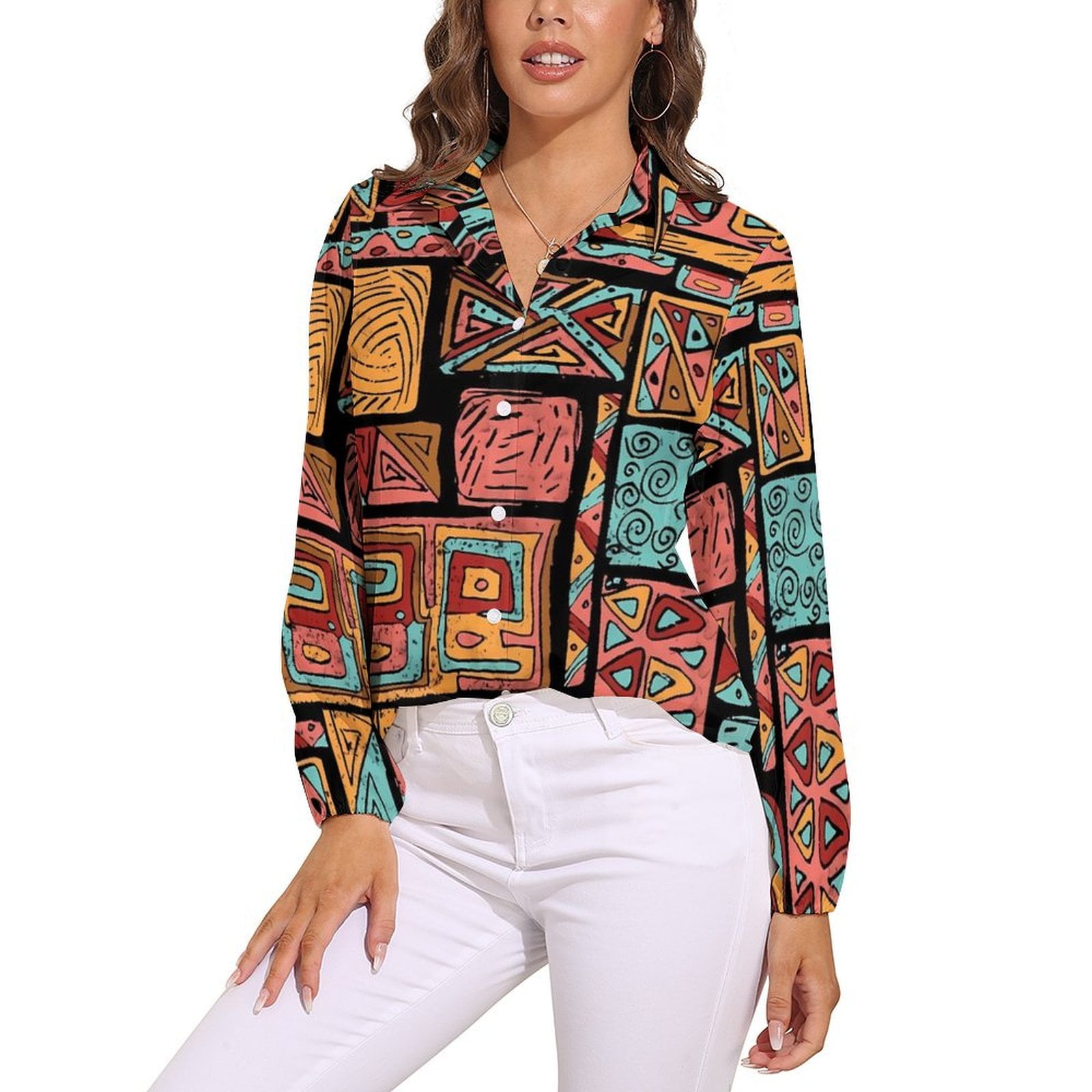 Vintage Ethnic Blouse Black And White Retro Custom Blouses Woman Long ...