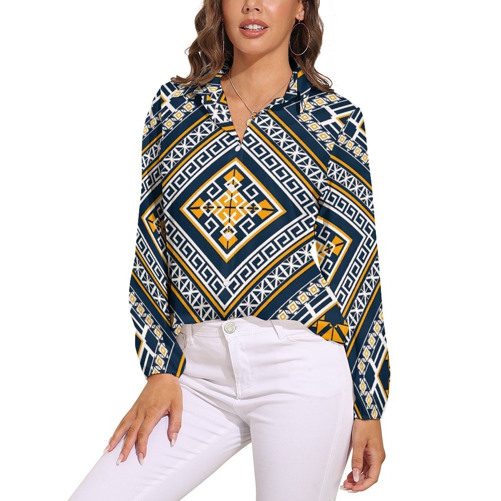 Vintage Ethnic Blouse Black And White Retro Custom Blouses Woman Long ...