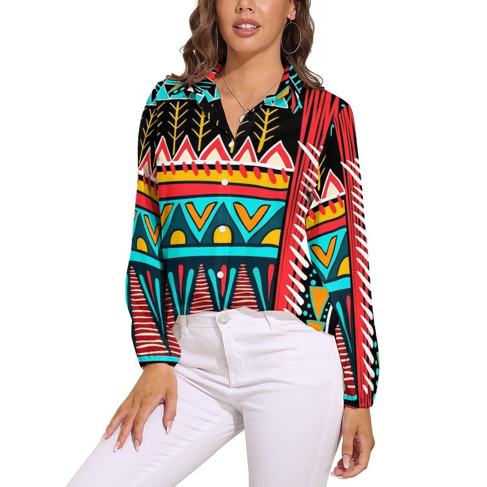 Vintage Ethnic Blouse Black And White Retro Custom Blouses Woman Long ...