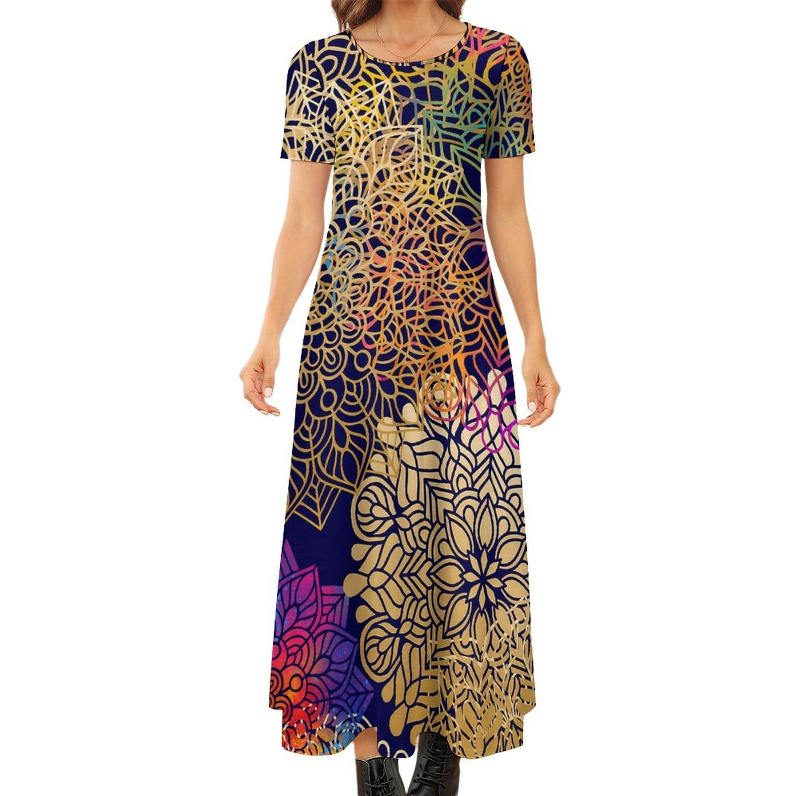 Vintage Ethnic Dress Colorful Flower Print Streetwear Bohemia Long ...