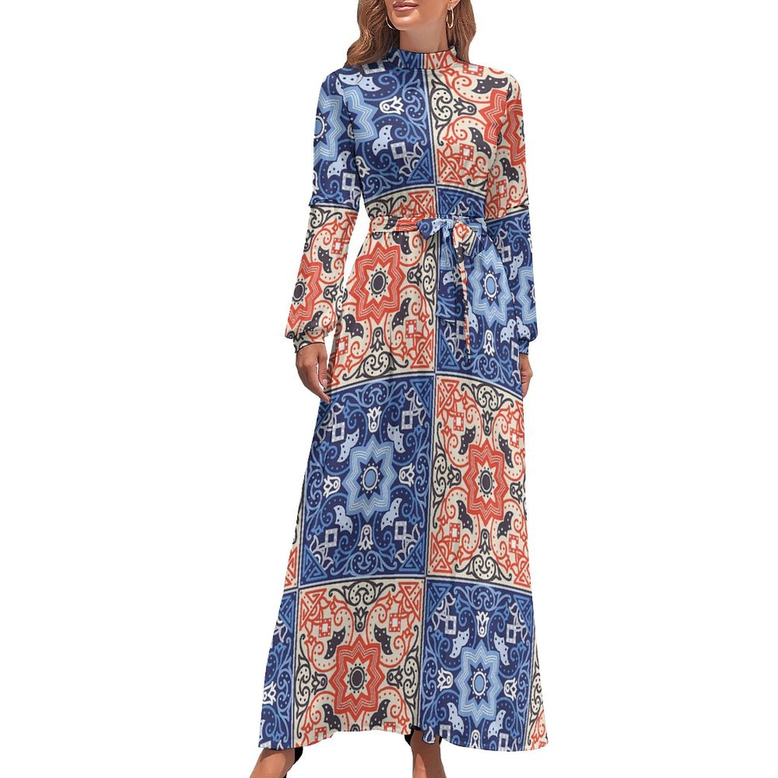 Vintage Ethnic Dress Red Aztec Print Cute Maxi Dress Aesthetic Beach ...