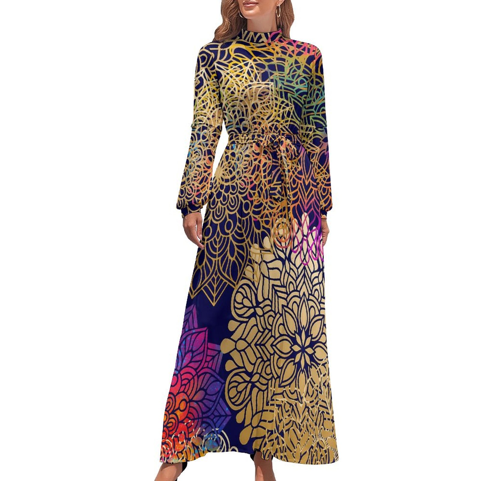 Vintage Ethnic Dress White Floral Print Kawaii Maxi Dress Streetwear ...