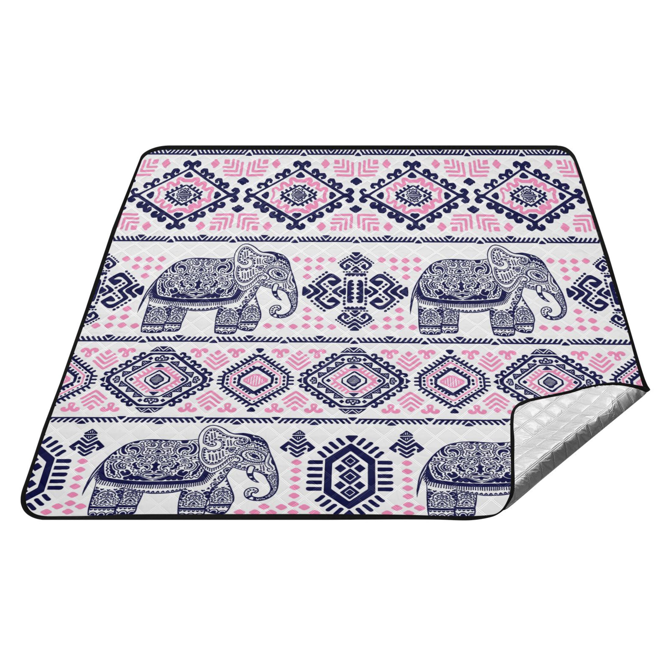 Vintage Ethnic Elephant Picnic Blanket Waterproof Beach Blankets ...
