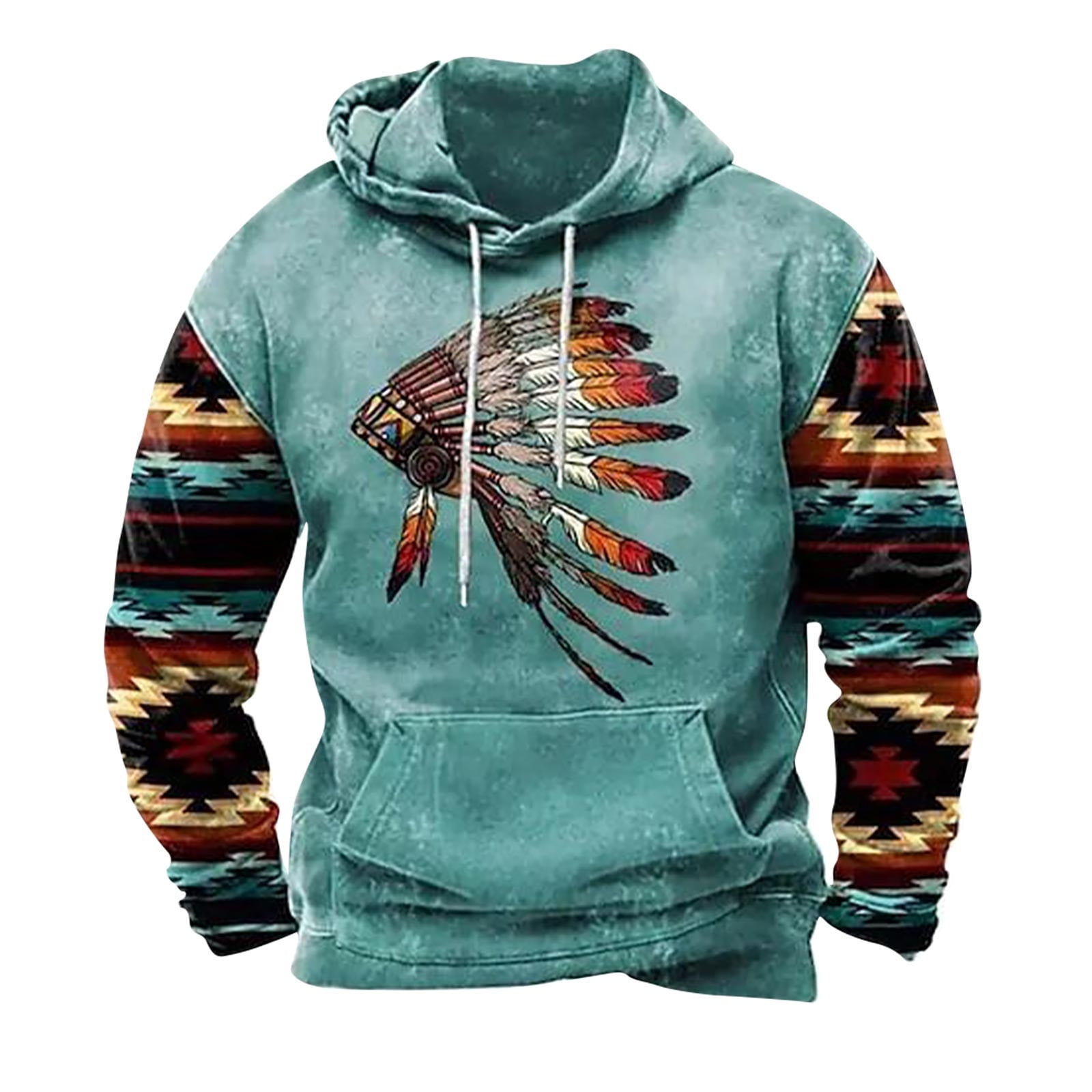 Vintage Ethnic Hoodie Mens Western Aztec Style Sweatshirts Hooded