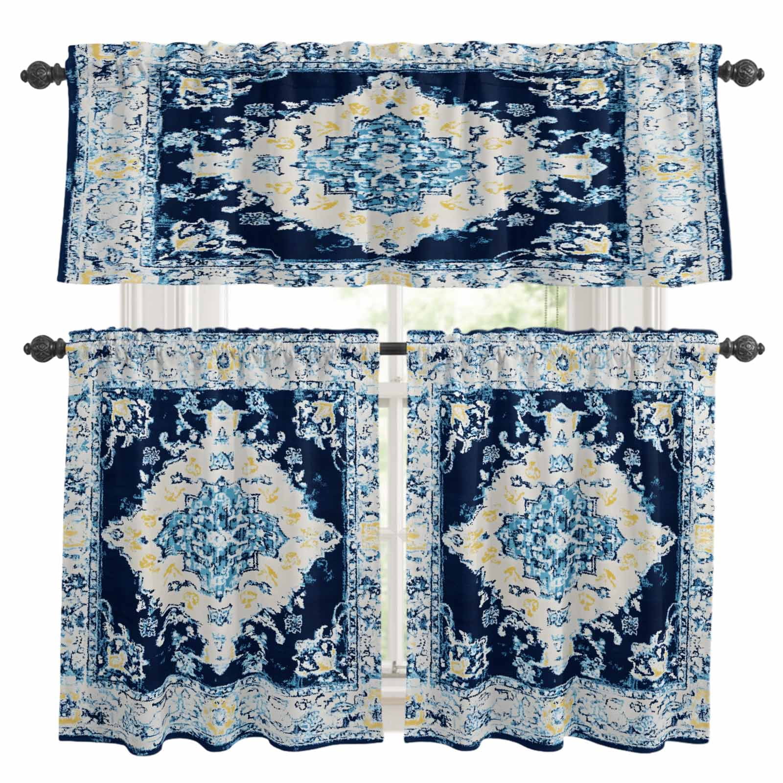 Vintage Ethnic Kitchen Curtains Sets for Windows 36 Inch Length, Boho ...