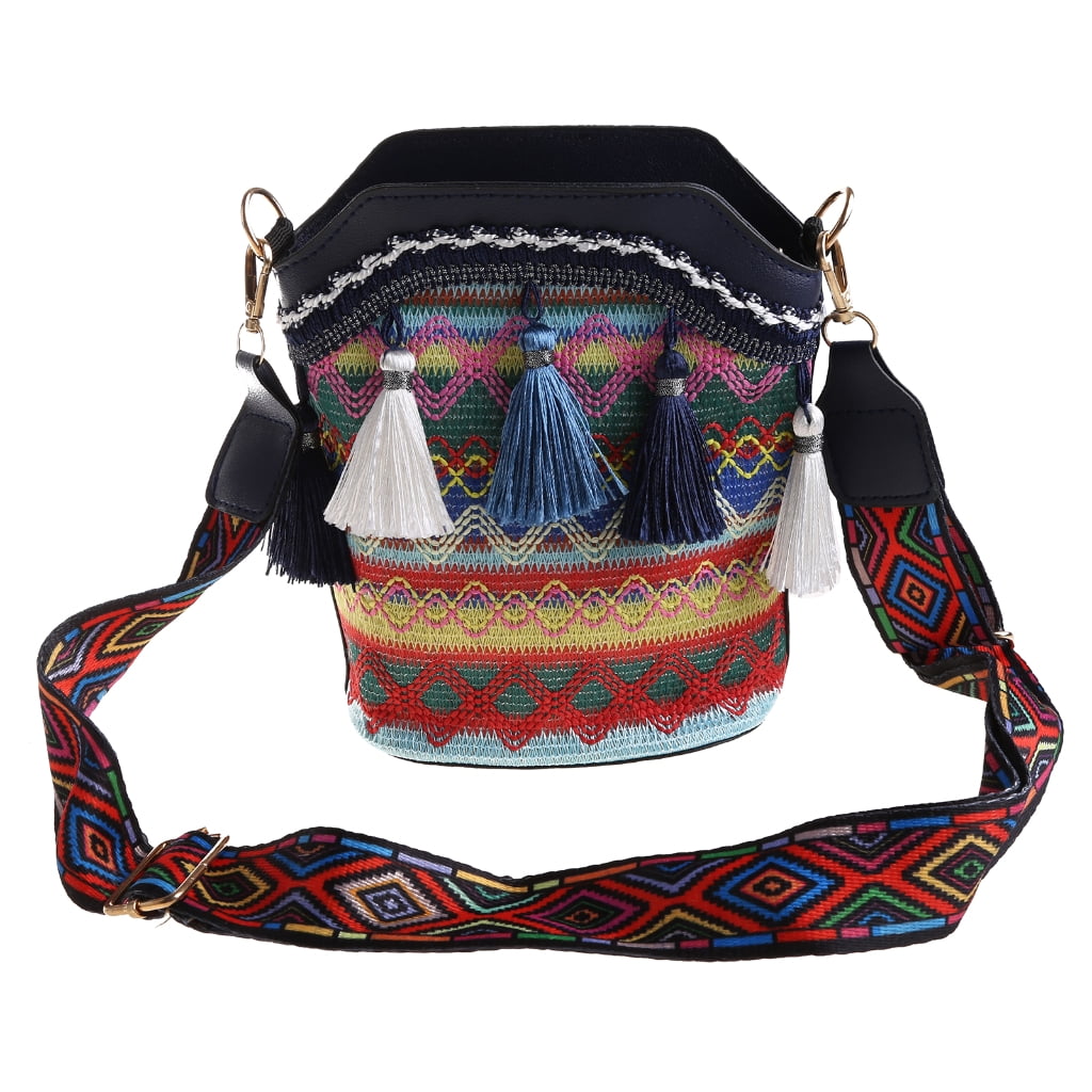 Vintage Ethnic Shoulder Bag Embroidery Boho Hippie Tassel Tote ...