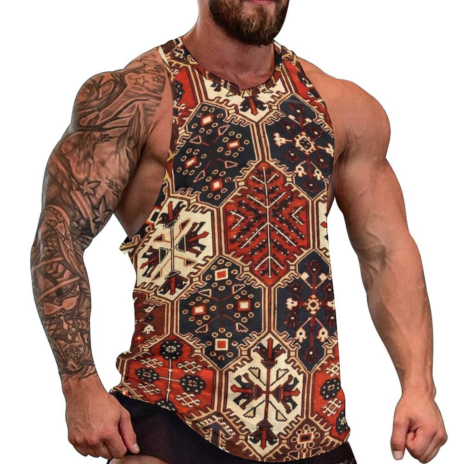 Vintage Ethnic Tank Top Mens Retro Floral Print Tops Daily Custom ...