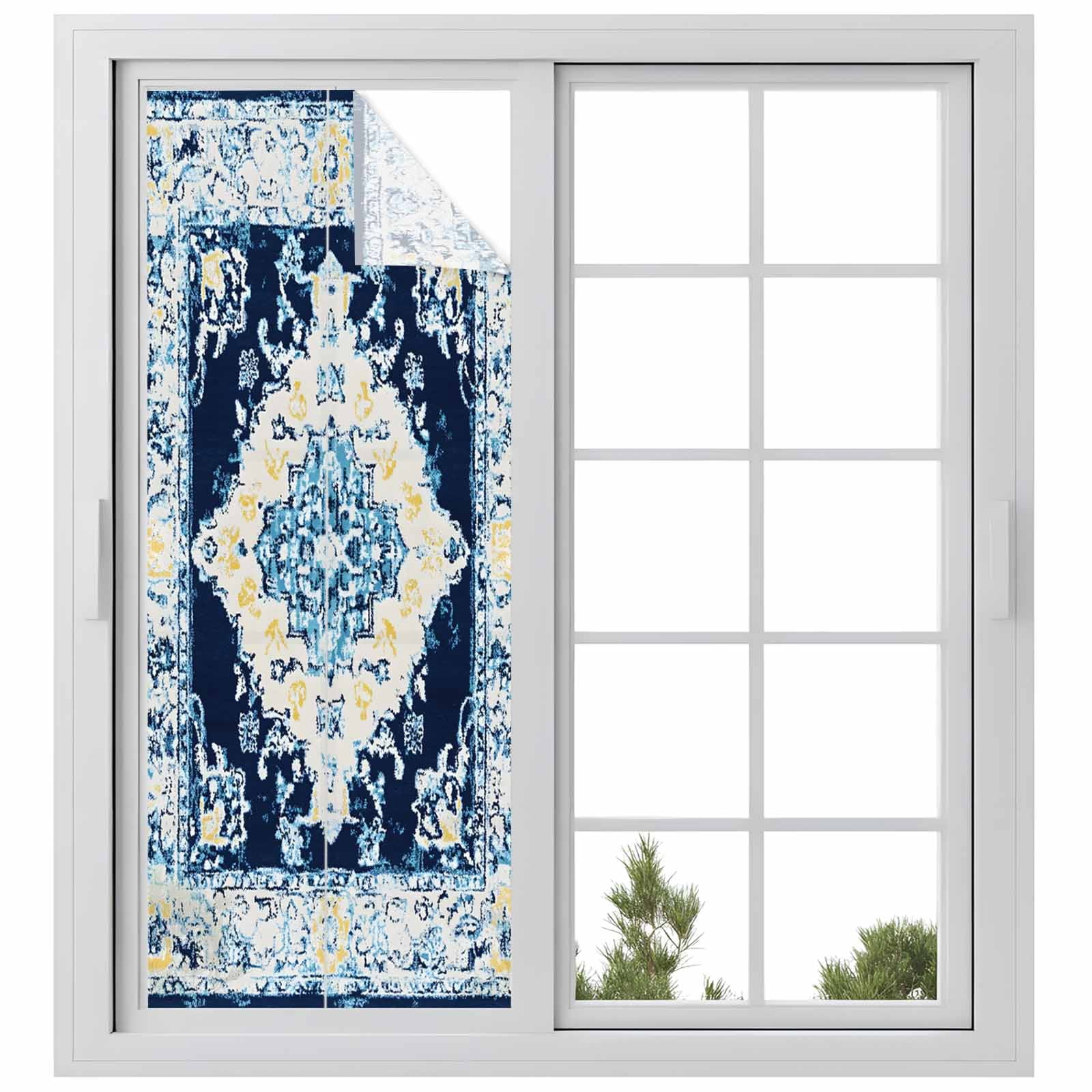 Vintage Ethnic Window Privacy Film, Boho Tribes Modern Blue Middle ...