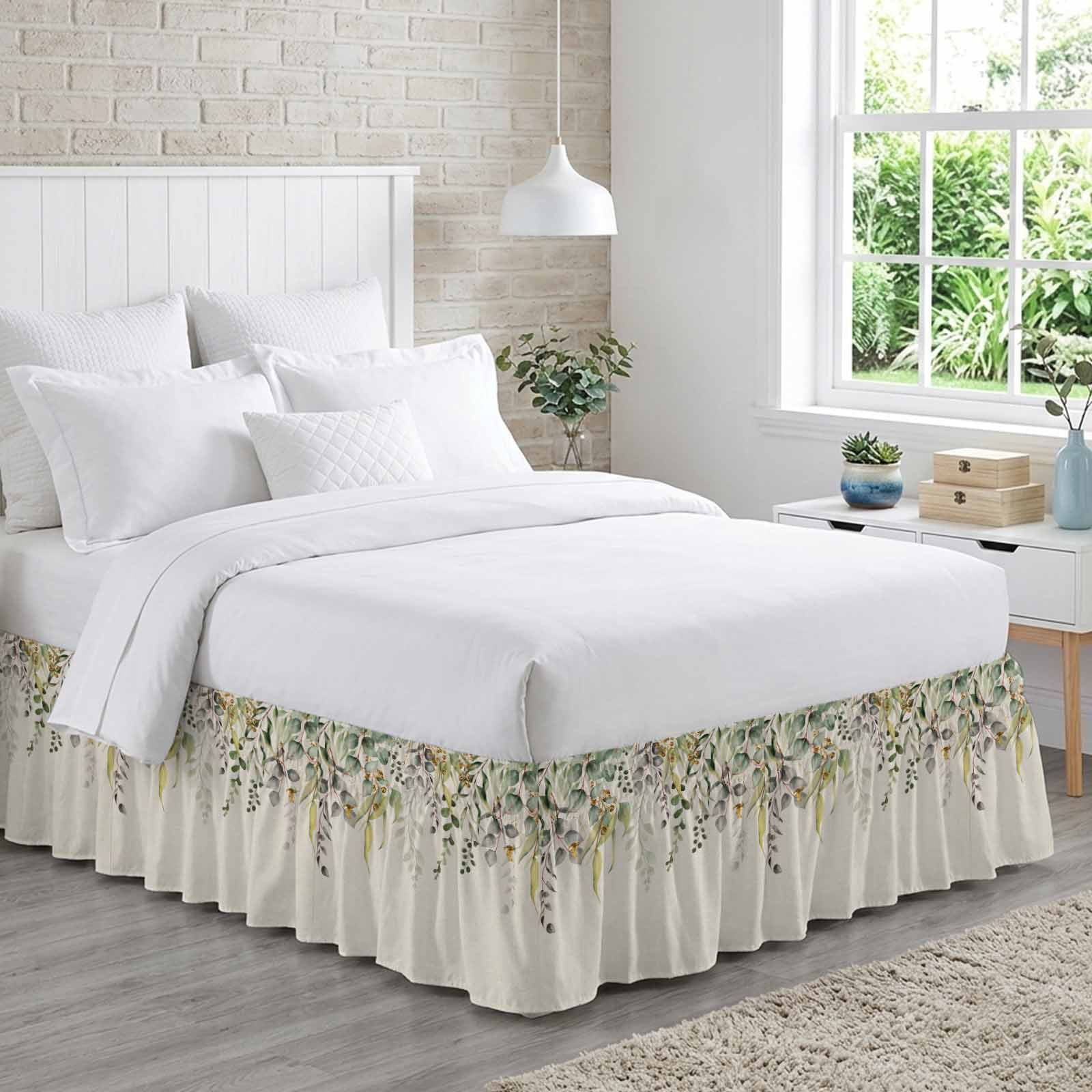 Vintage Eucalyptus Leaves Bed Skirt Queen Size 16 Inch Drop, Green Leaf ...