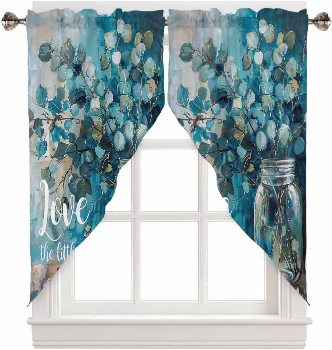Vintage Eucalyptus Leaves Blue Swag Valances For Windows Rod Pocket ...