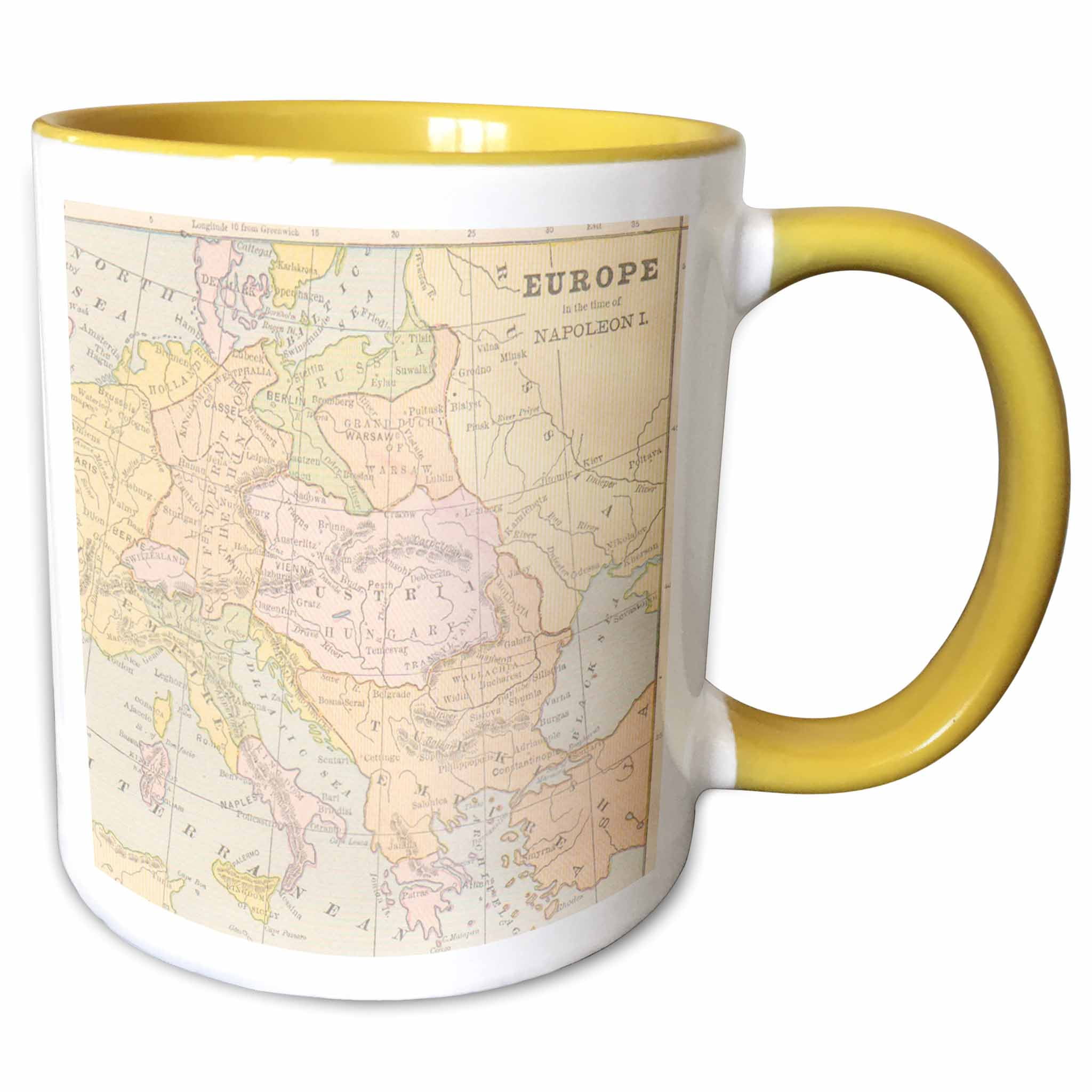 Vintage Europe Map in time of Napoleon 11oz Two-Tone Yellow Mug mug ...