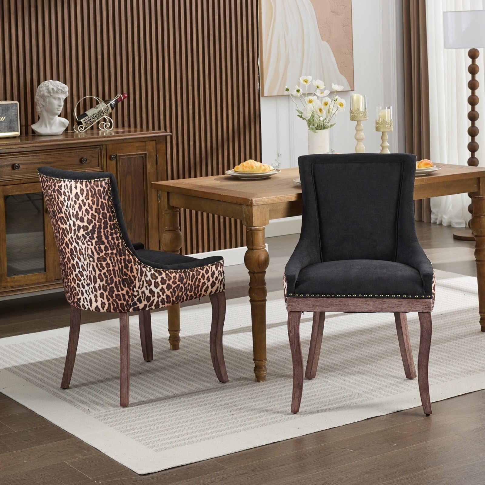 DONICK Vintage Fabric Upholstered Dining Chairs,Solid Wood Kitchen ...