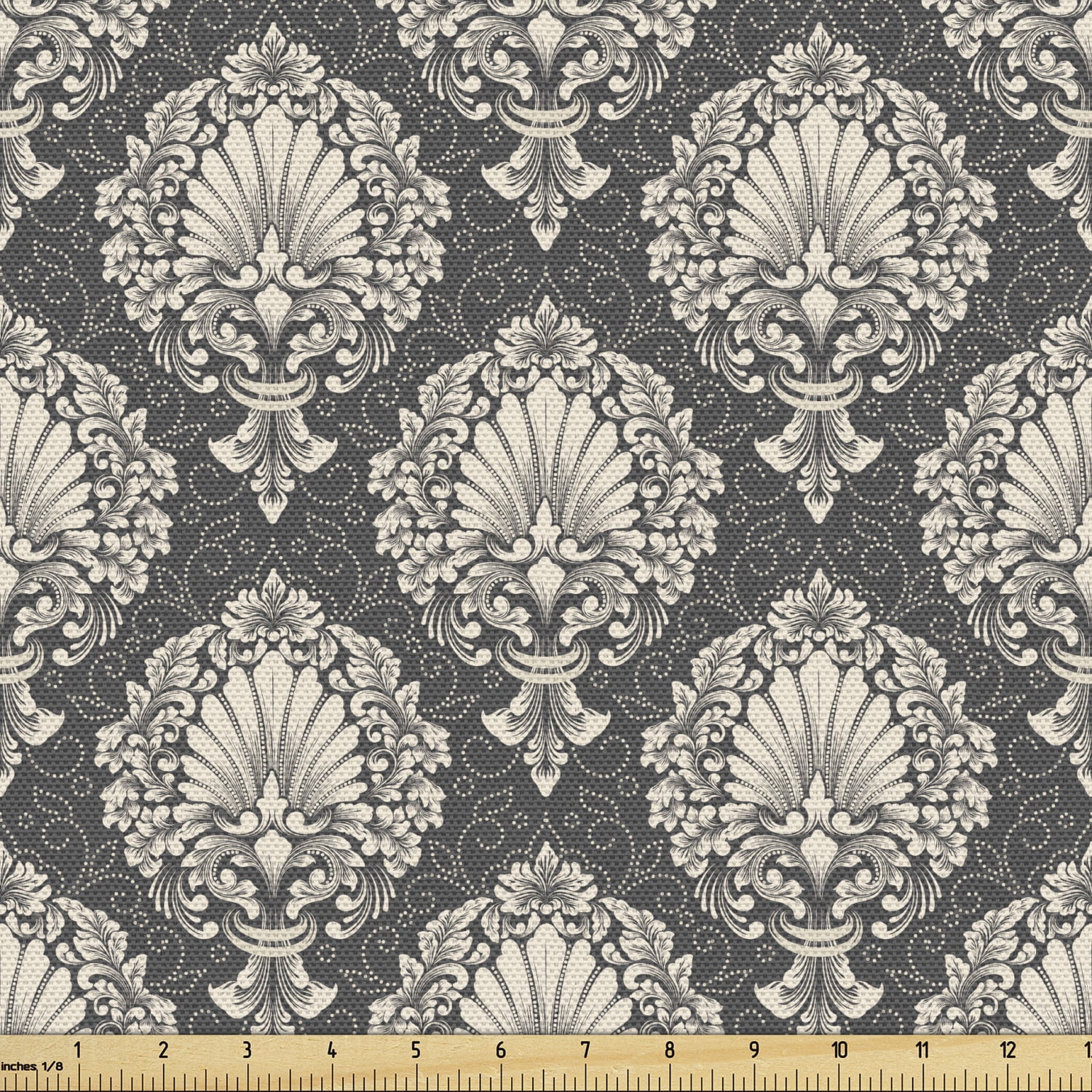 Vintage Fabric by the Yard, Classic Damask Style Bouquet of Wildflowers ...