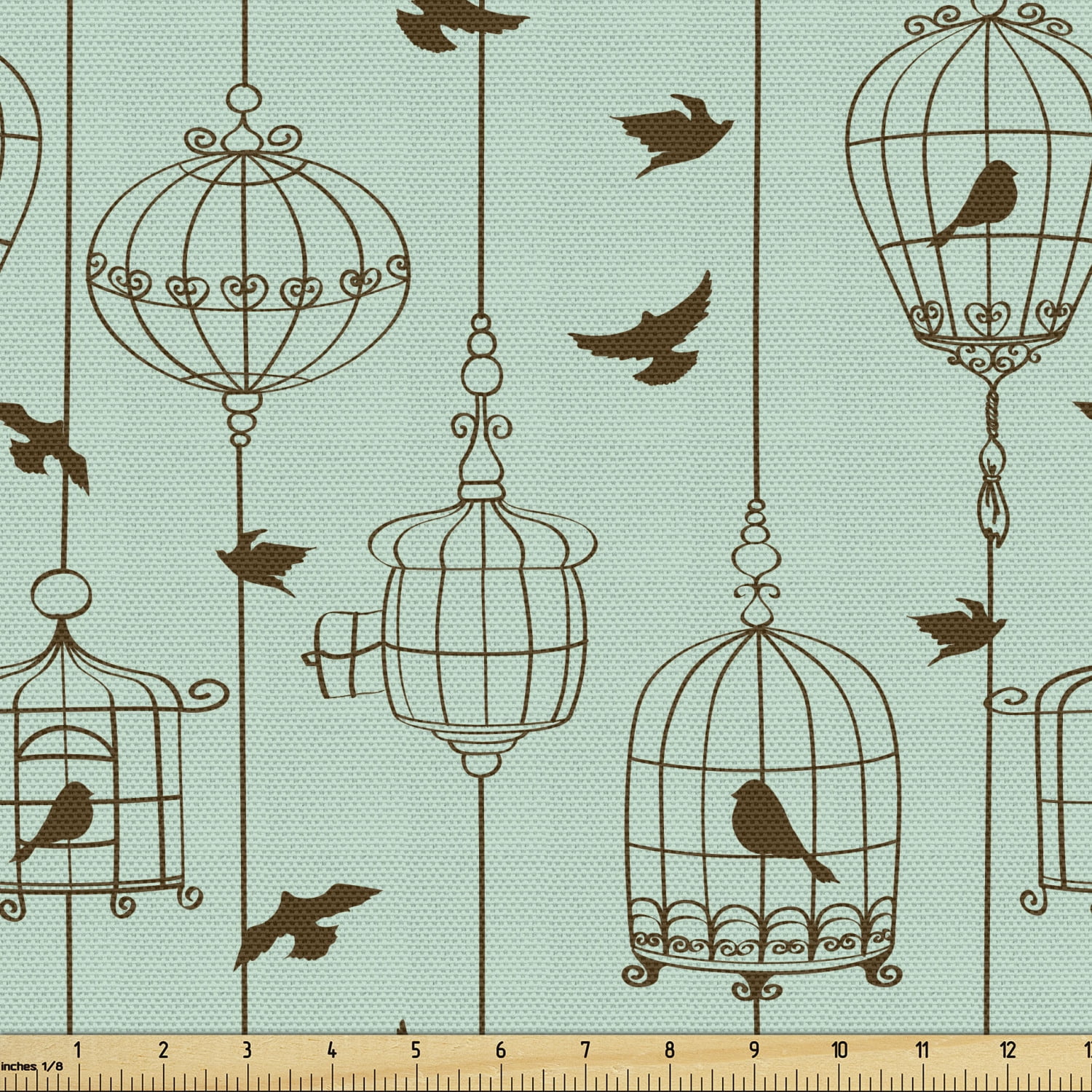 Ambesonne Vintage Fabric by the Yard Upholstery, Birds and Cages Art, 1 ...