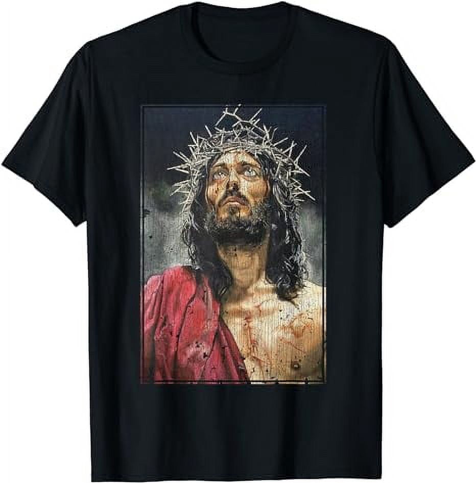 Vintage Face Of Jesus On A Cross With Crown Of Thorns T-Shirt - Walmart.com