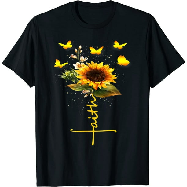 Vintage Faith Cross Sunflower Butterflies Flowers Christians Casual ...
