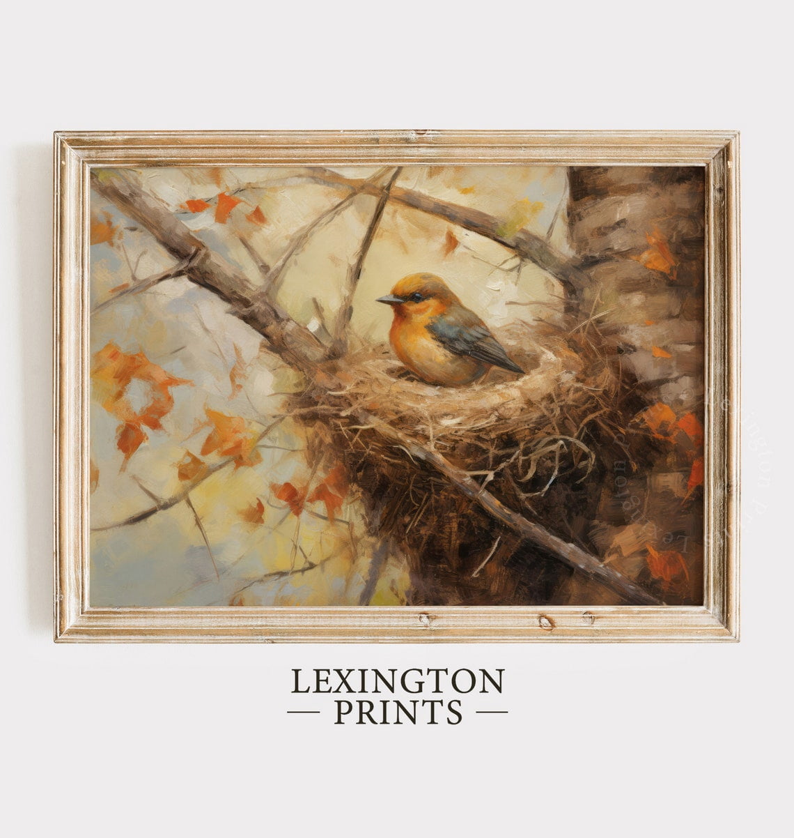 Vintage Fall Bird Art Autumn Decor Rustic Fall Wall Oil Painting Bird ...