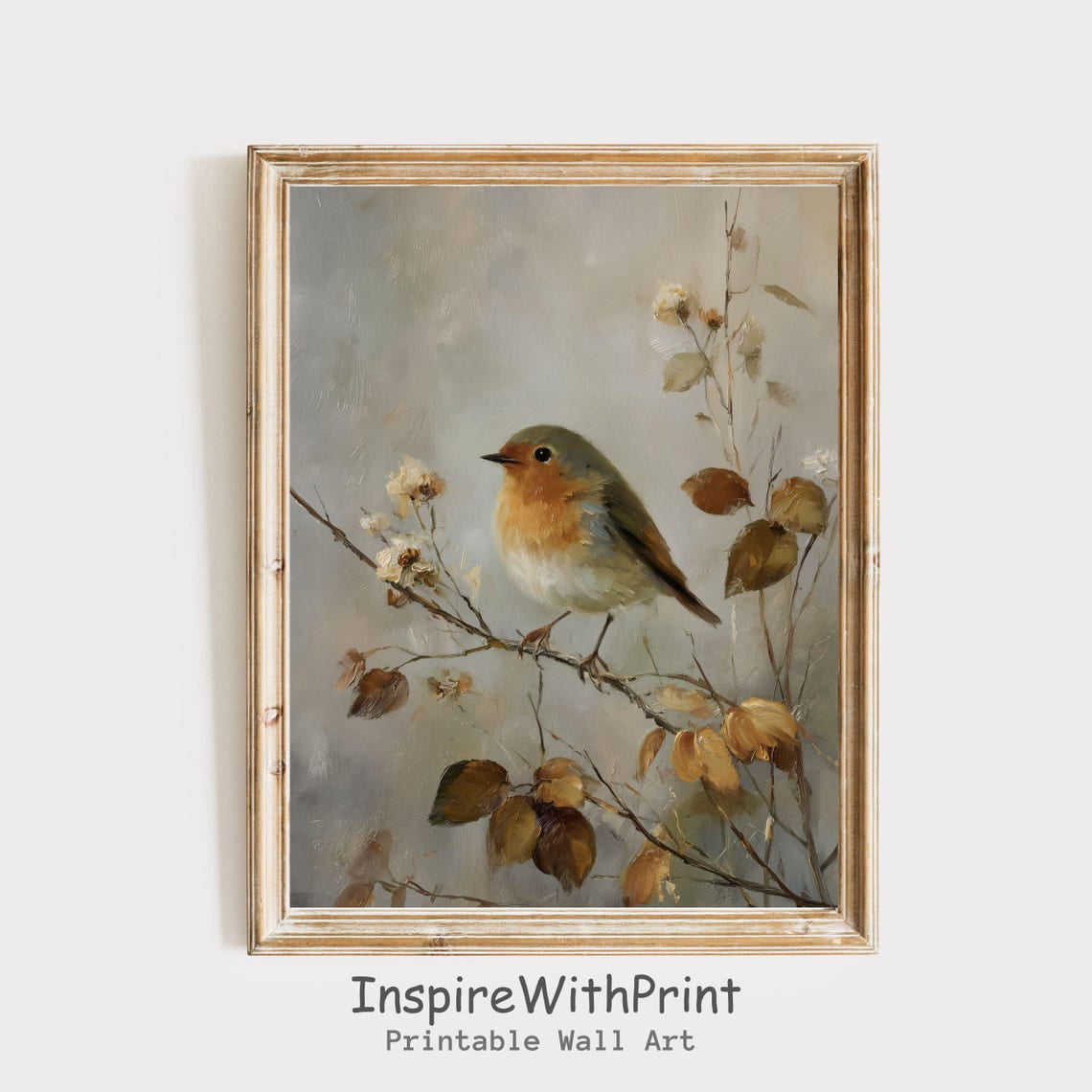 Vintage Fall Bird, Rustic Fall Poster, Neutral Autumn Cottagecore Robin ...