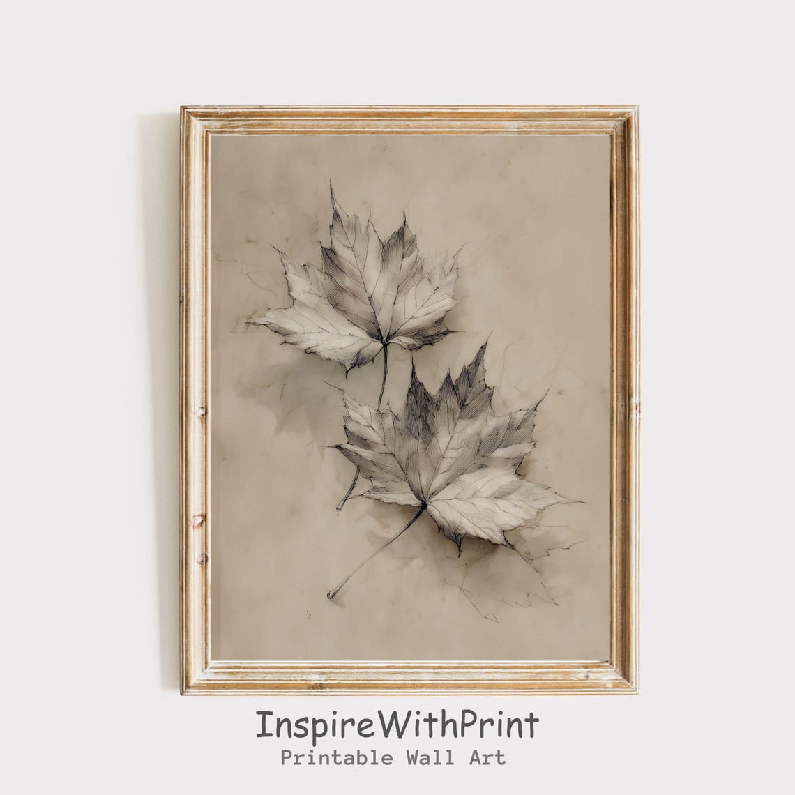 Vintage Fall Botanical Leaves Sketch Print, Maple Leaf Drawing, Fall ...