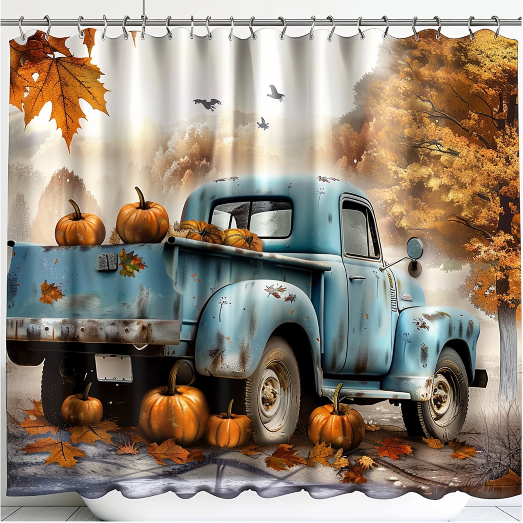 Vintage Fall Harvest Truck Bathroom Curtain Rustic Autumn Decor for ...