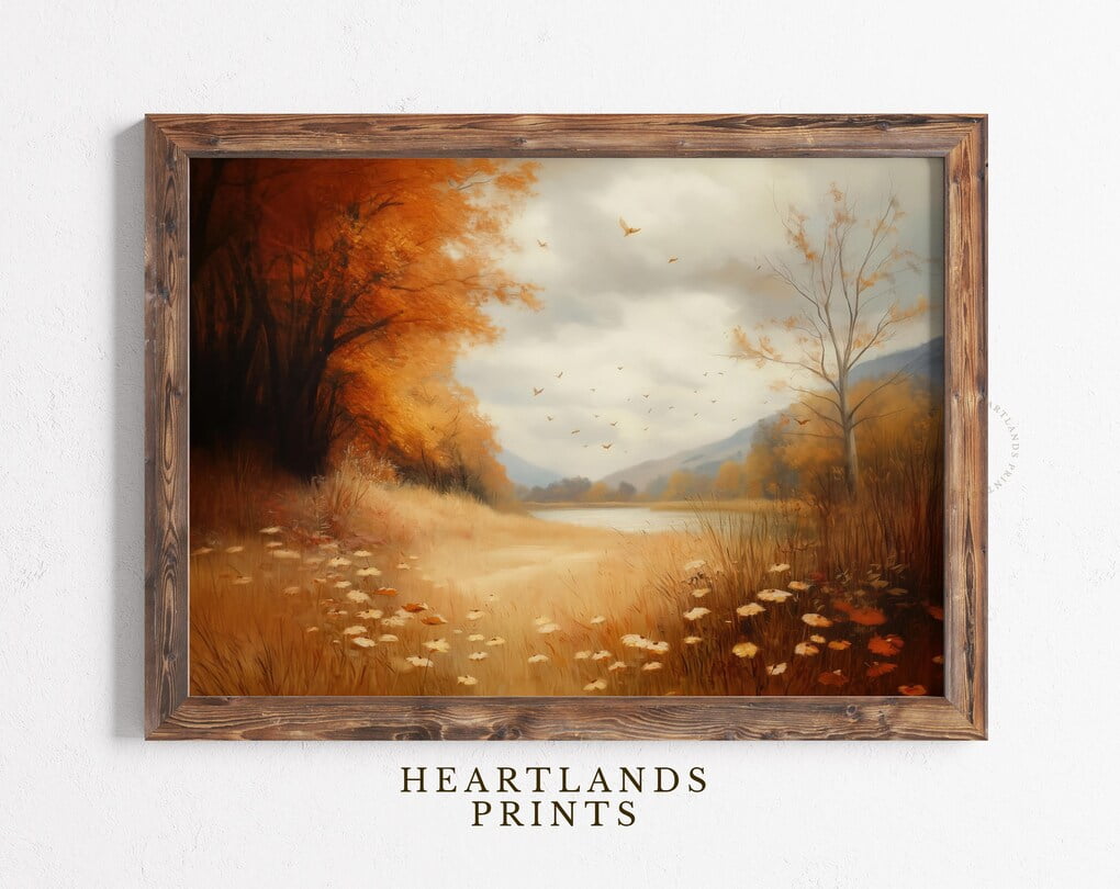 Vintage Fall Landscape Art, Fall Wall Art Printable Autumn Landscape ...