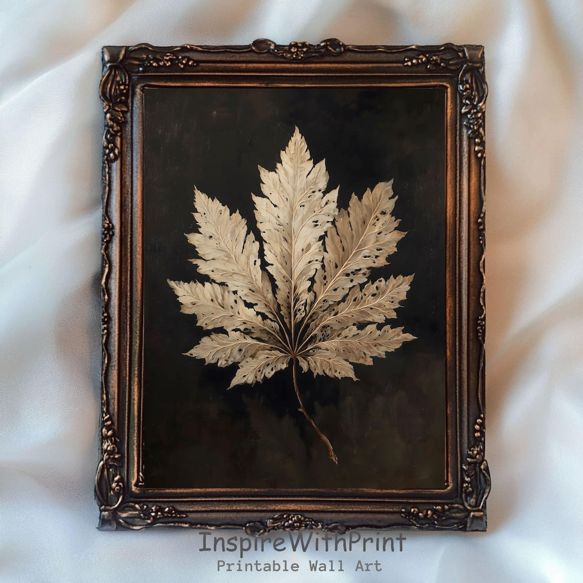 Vintage Fall Leaf Poster Dark Botanical Printable Fall Foliage Art ...