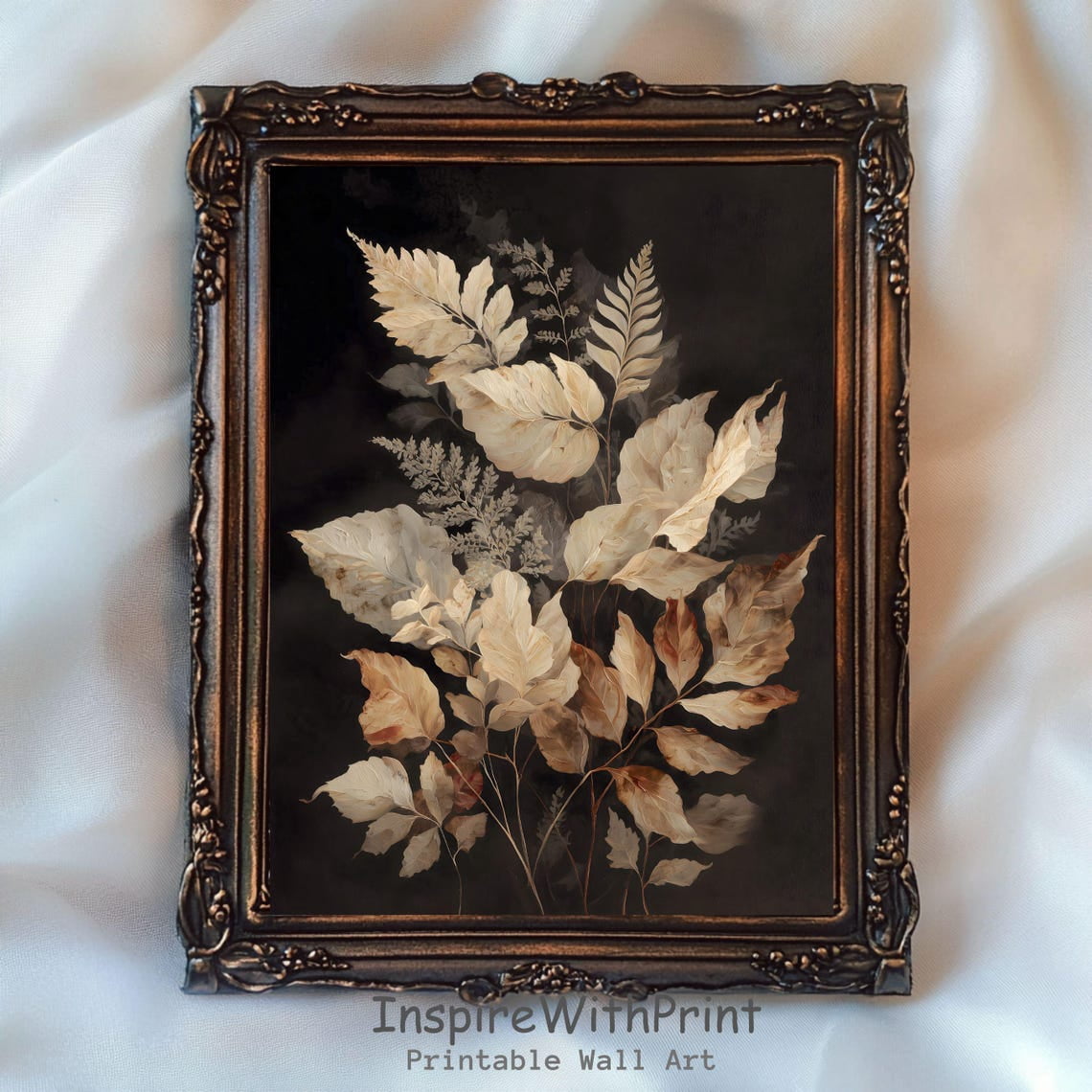 Vintage Fall Leaves Wall Art Print, Boho Botanical Foliage, Dark Autumn ...