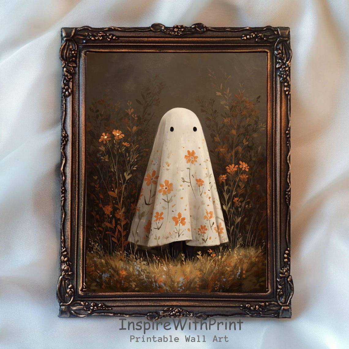 Vintage Fall Spooky Ghost Printable Wall Art, Cute Ghost Poster Autumn ...