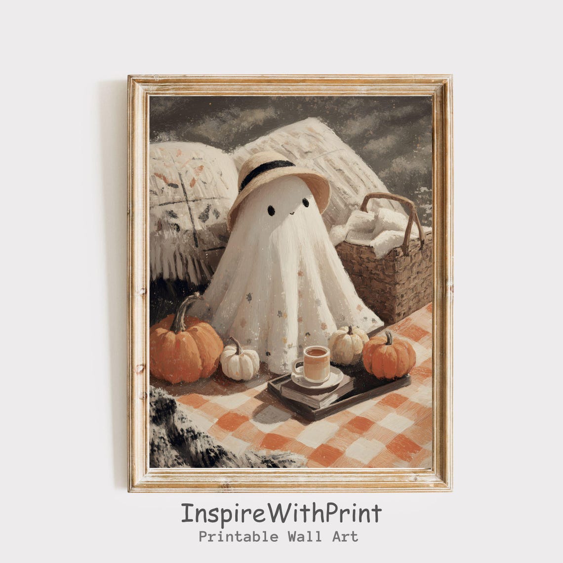 Vintage Fall Spooky Ghost Printable Wall Art, Cute Ghost Poster Ghost ...