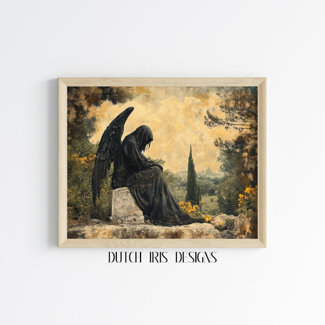 Vintage Fallen Angel In Cemetery, Dark Macabre Art, Gothic Wall Decor ...