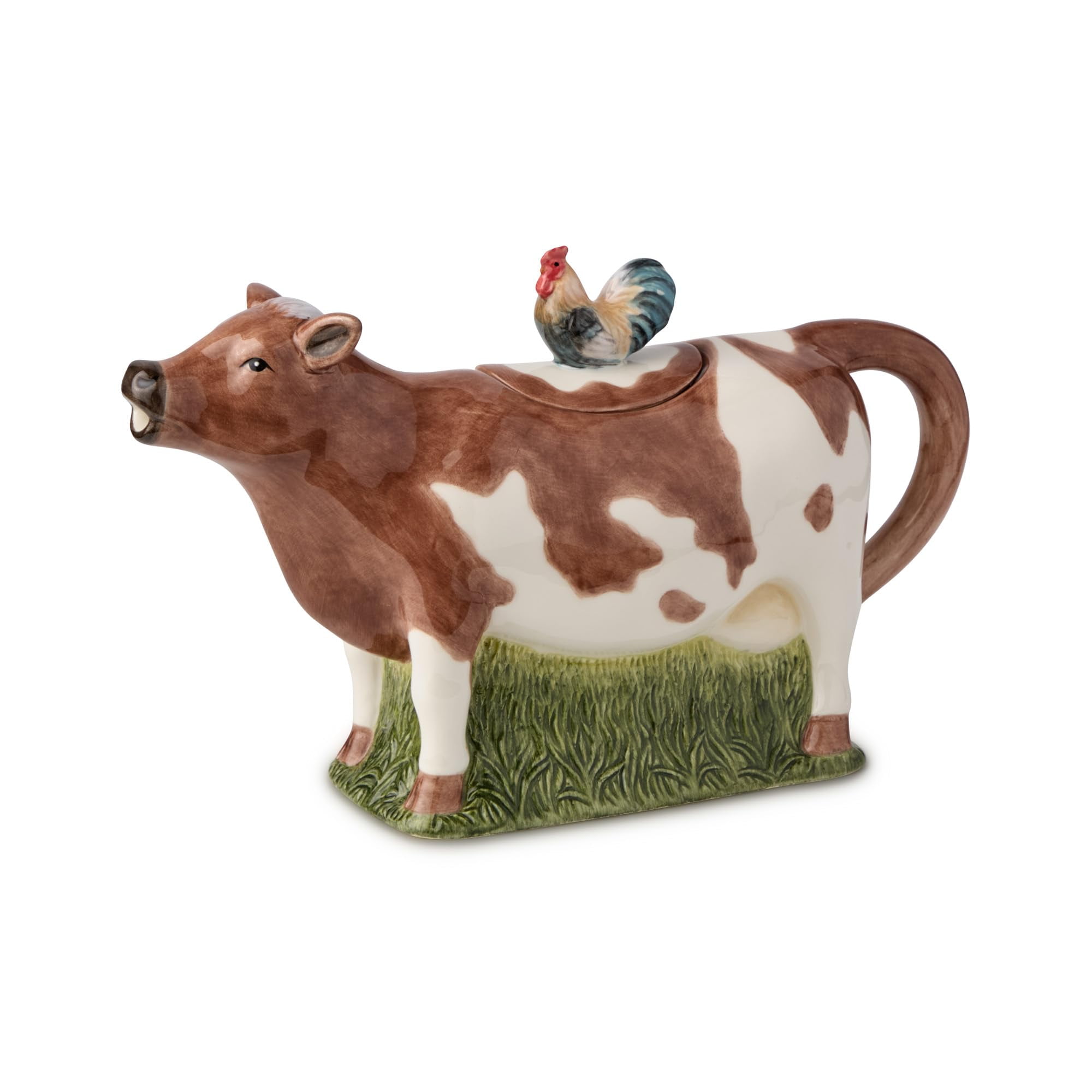 Vintage Farm 3-D Cow Teapot, 20-Ounce Ceramic Teapot with Hand-Painted ...