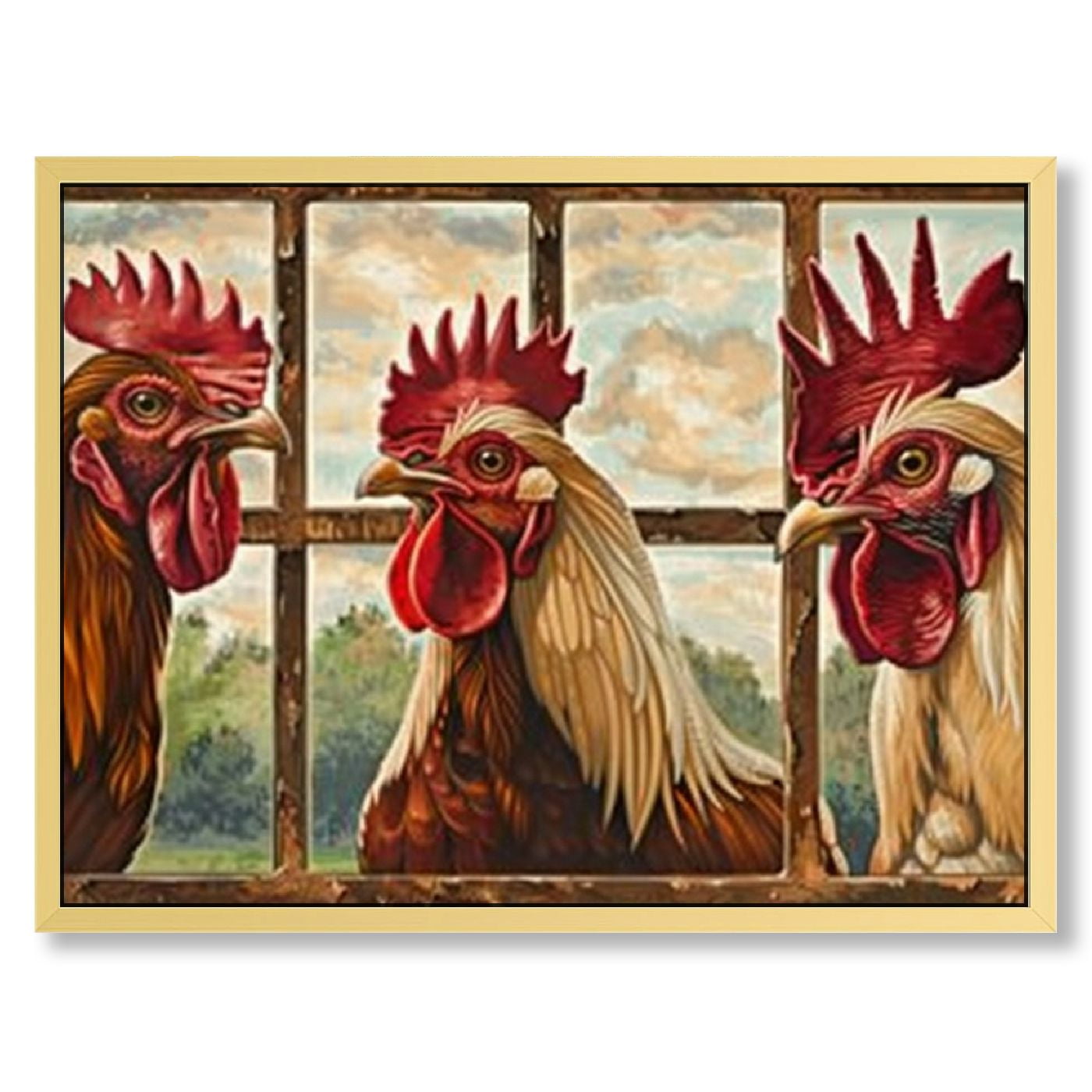 Vintage Farm Animal Painting on Canvas Rooster Chickens with Rustic ...