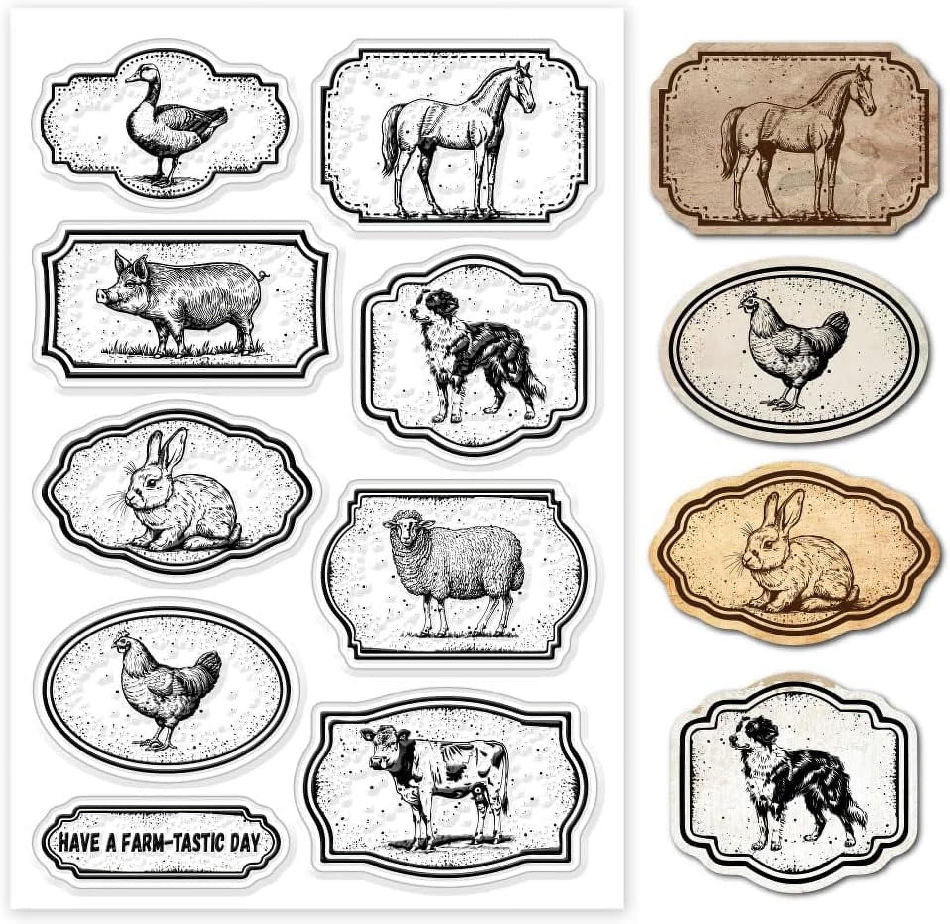 Vintage Farm Animals Tag Clear Stamps for Cards Making Retro Animal ...