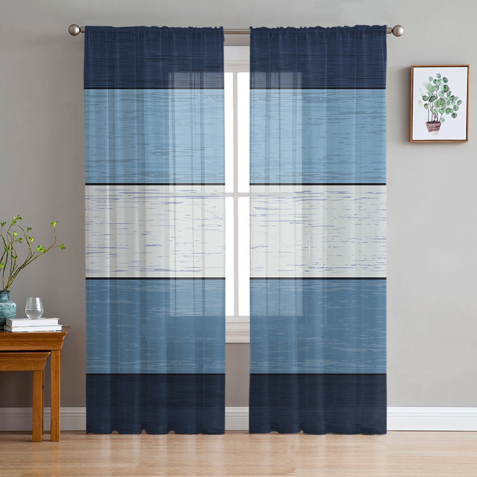Vintage Farm Barn Blue Gradient TextureTulle Curtains ration Modern ...