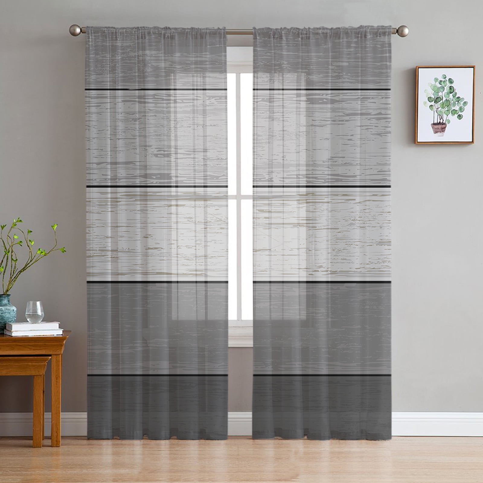 Vintage Farm Barn Grey Gradient Sheer Curtains For Living Room Bedroom ...