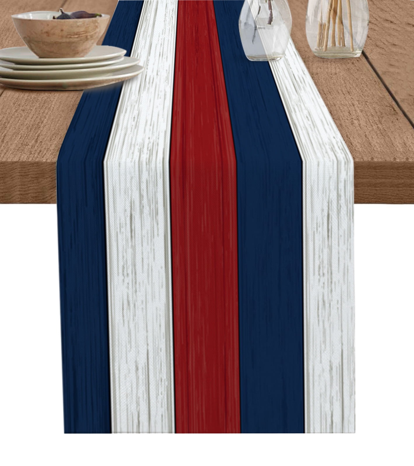 Vintage Farm Barn Red Blue And White Table Runner ration Home r Dinner ...