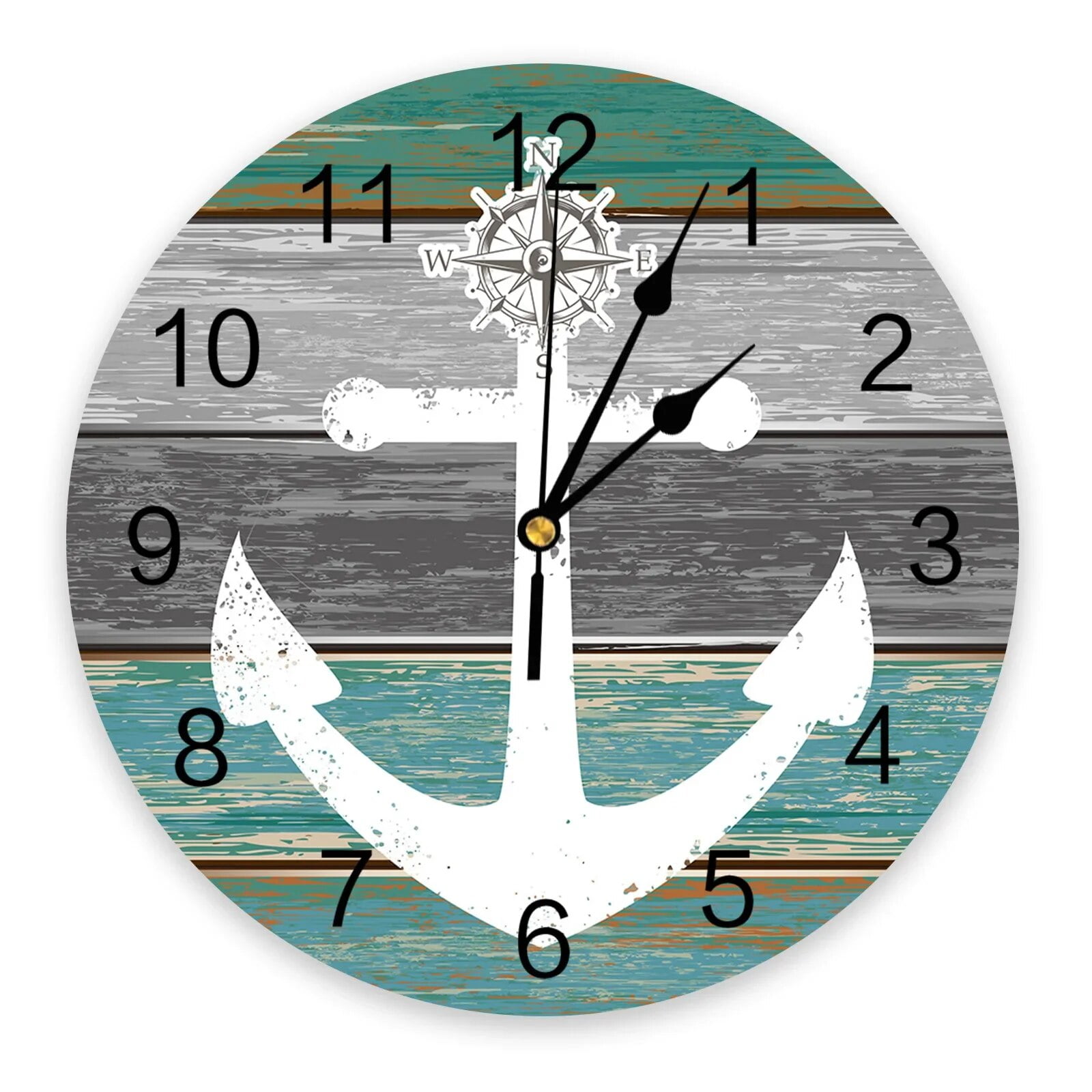 Vintage Farm Barn White Boat Anchor Ocean Large Wall Clock Dinning Restaurant Cafe Decor Round ...