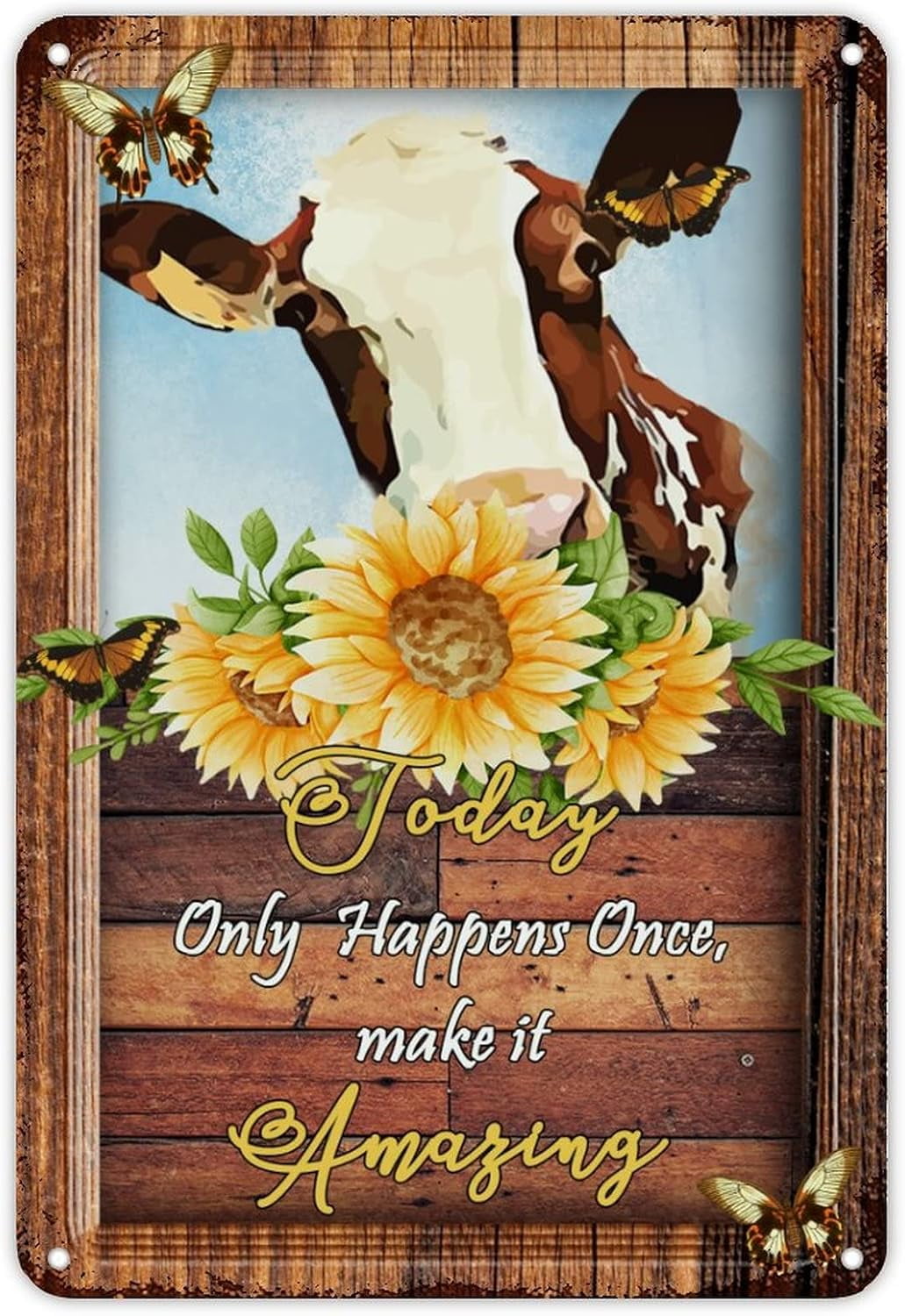 Vintage Farm Cattle Cows Sunflower Metal Tin Sign Fall Thanksgiving ...