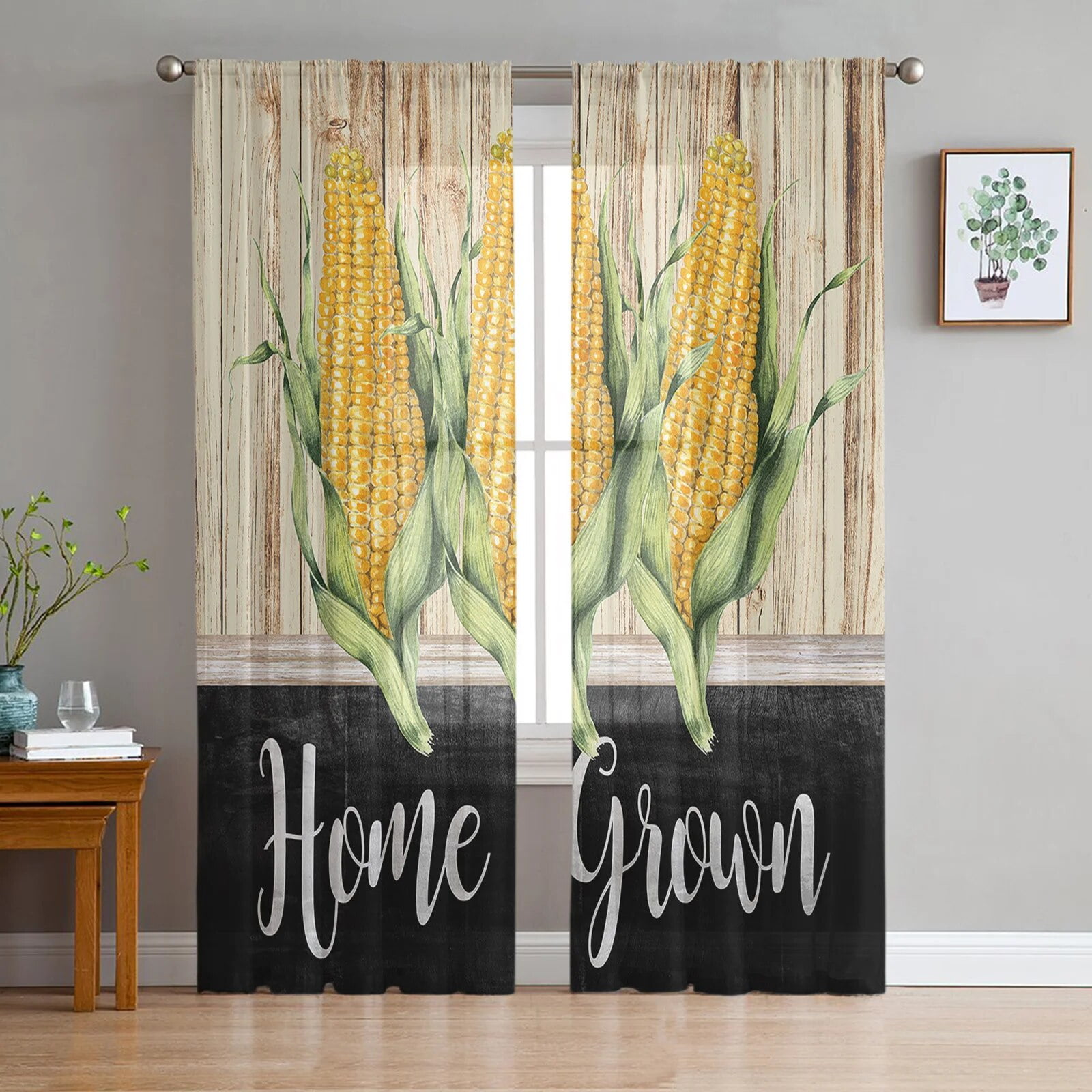Vintage Farm Corn Wood Grain Sheer Curtains for Living Room Bedroom ...