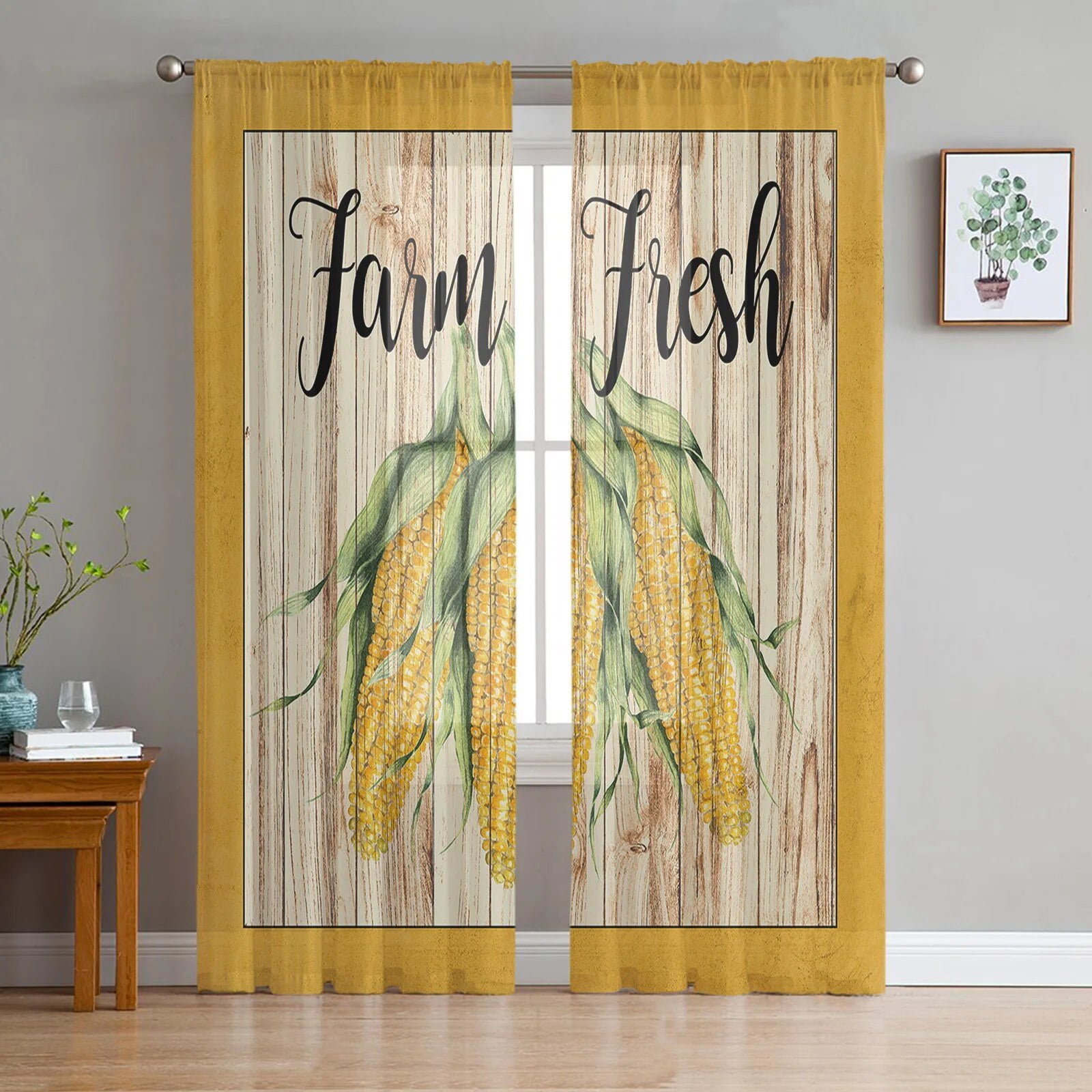 Vintage Farm Corn Wood Grain Window Tulle Curtains for Living Room ...