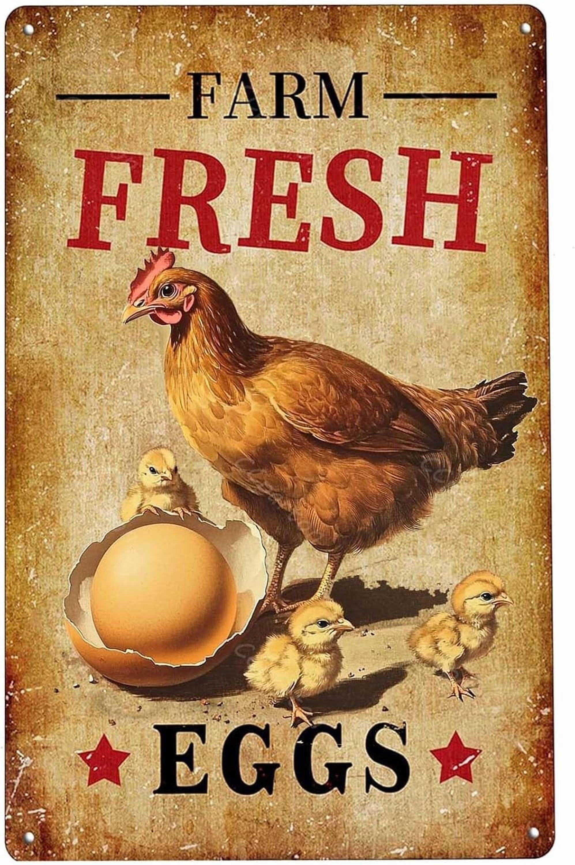 Vintage Farm Fresh Eggs Metal Tin Sign Chicken Hen and Chicks Rustic ...