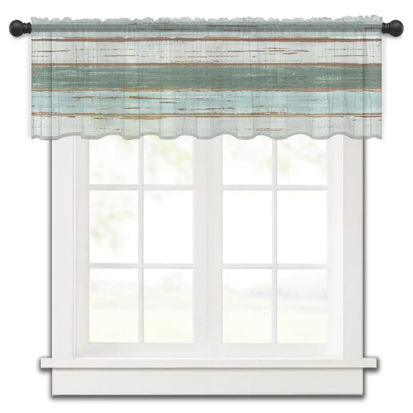 Vintage Farm Imitation Wood Grain Green Small Window Curtain Valance ...