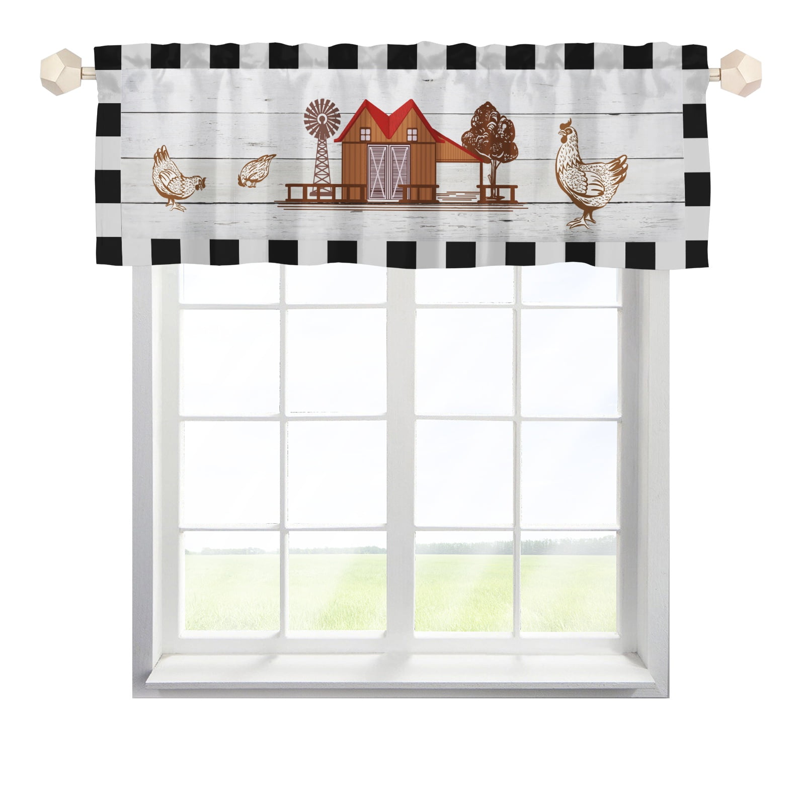 Vintage Farm Life Kitchen Valance 54''x18'' Farmhouse Chicken Hens Barn ...