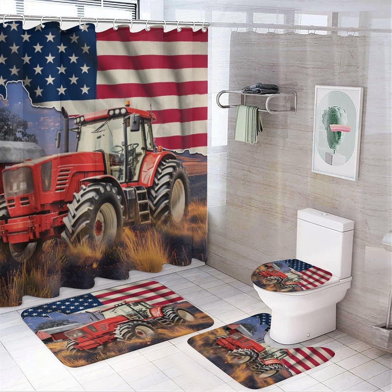 Vintage Farm Old Tractor 4 Pcs Shower Curtain set, Rustic Western ...