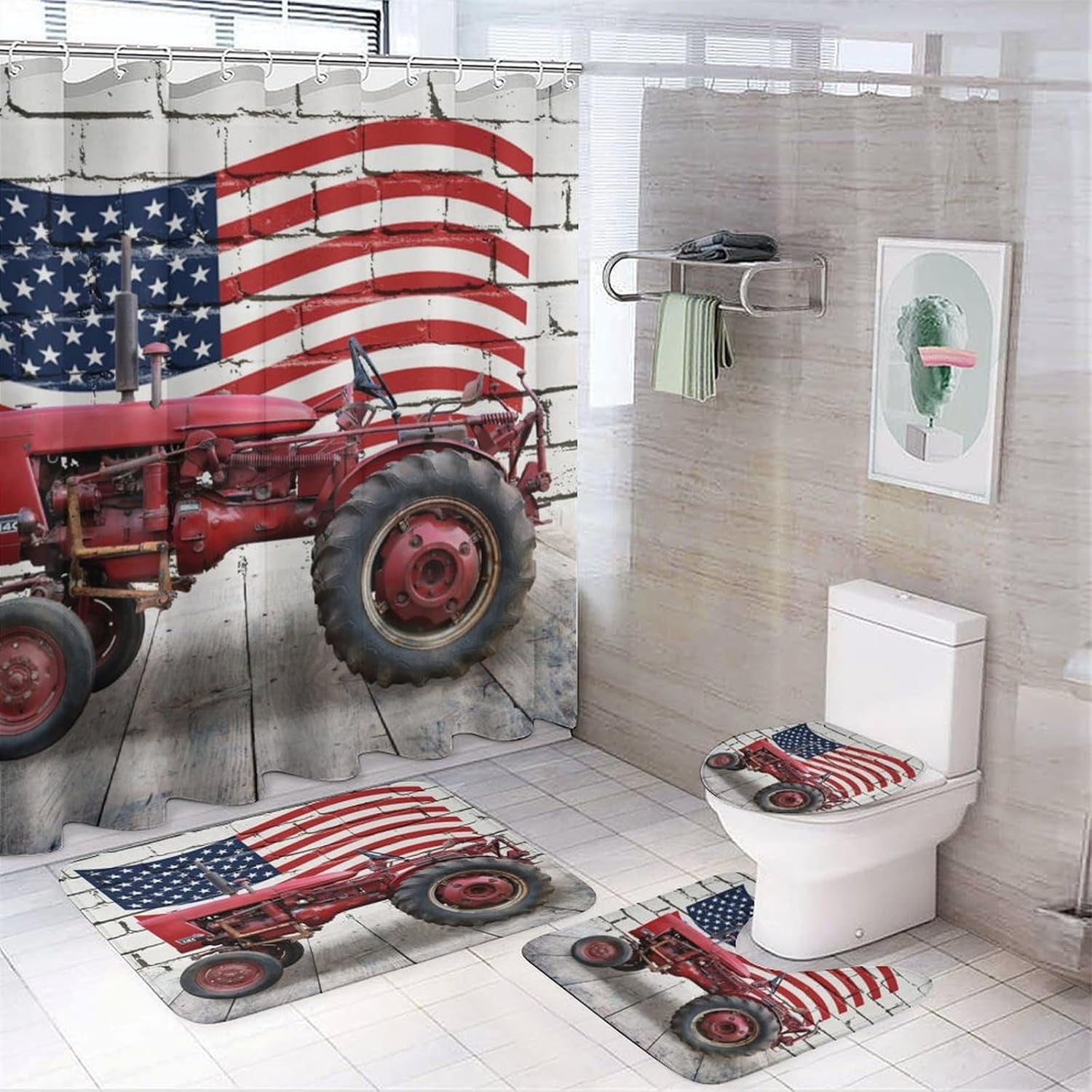 Vintage Farm Old Tractor 4 Pcs Shower Curtain set, Rustic Western ...