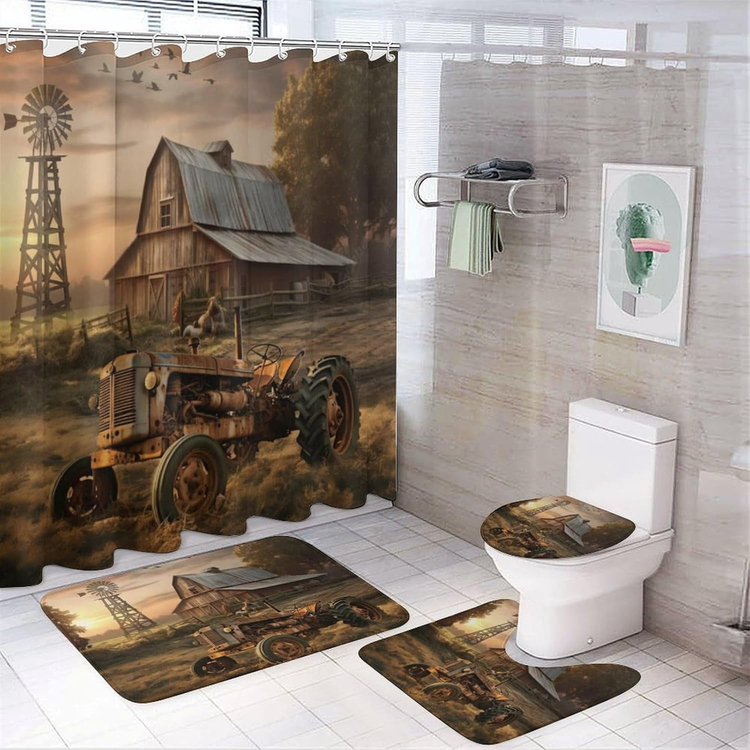 Vintage Farm Old Tractor 4 Pcs Shower Curtain set, Rustic Western ...