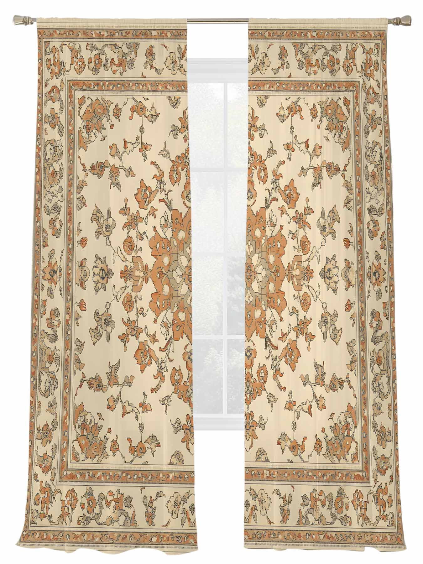 Vintage Farm Sheer Curtains 2 Panels Set Bohemian Style Brown Boho ...